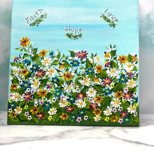 Square Canvas. Original Wall Art.wildflower Floral Art. Faith Hope Love ...