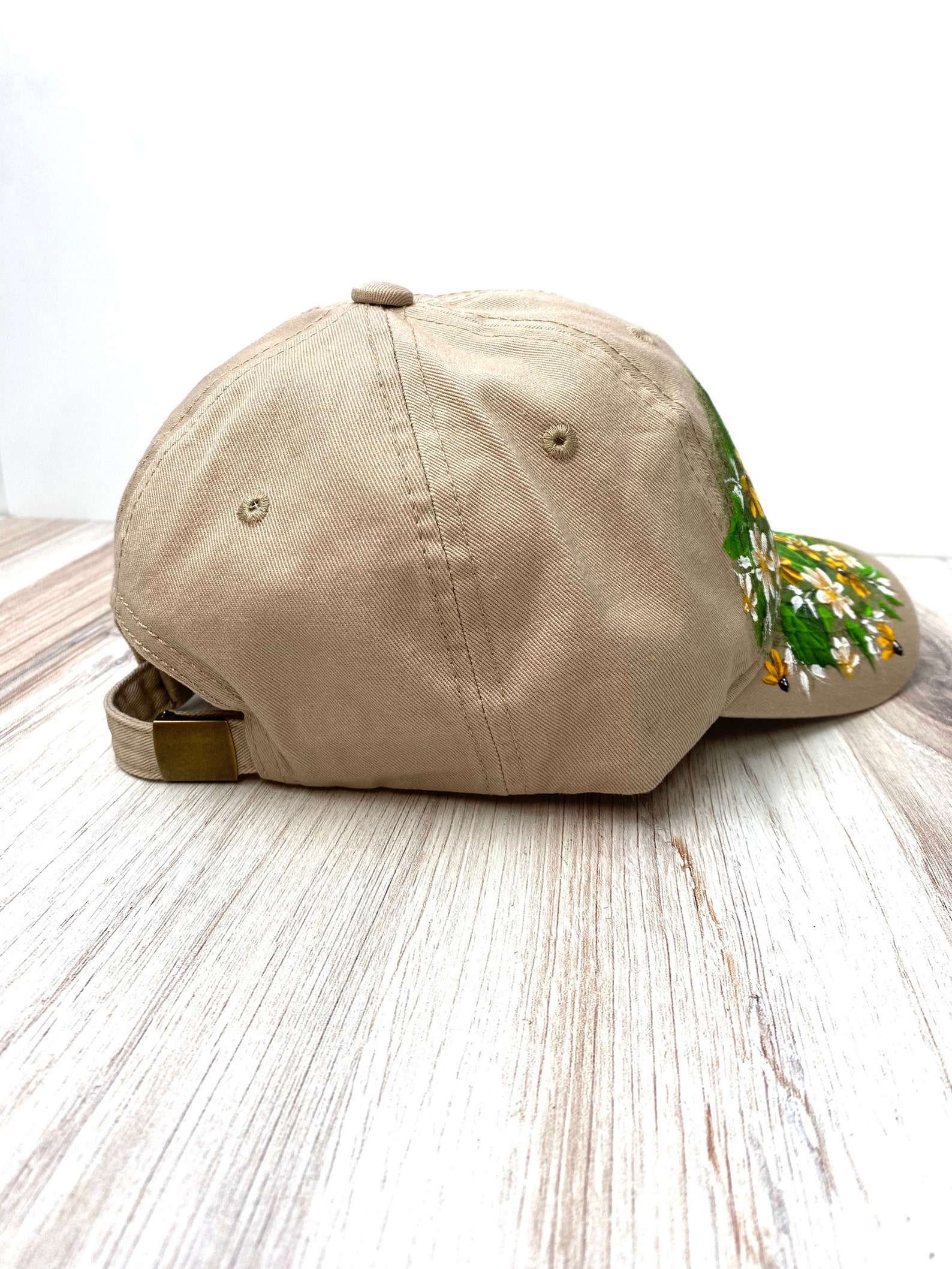 Cap. Hand Painted Baseball Cap. Spring Sun Visor. Daisy and Bee Painted ...