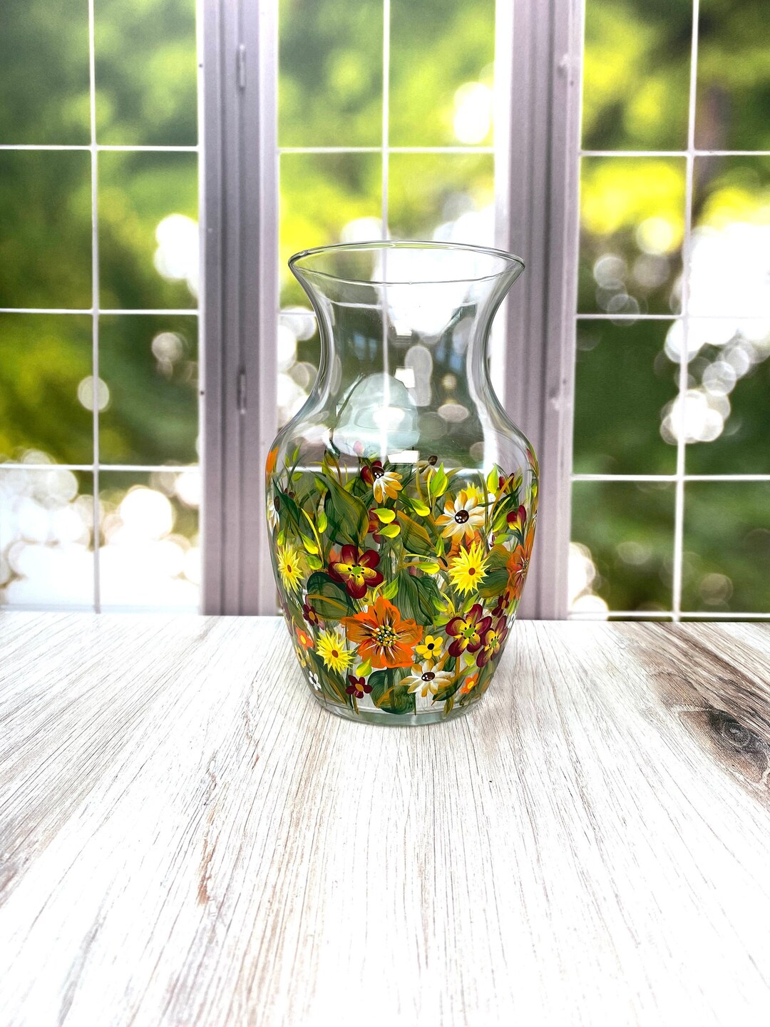 Vase. Hand Painted Glass Vase. Fall Color Painted Vase. Fall Vase for ...