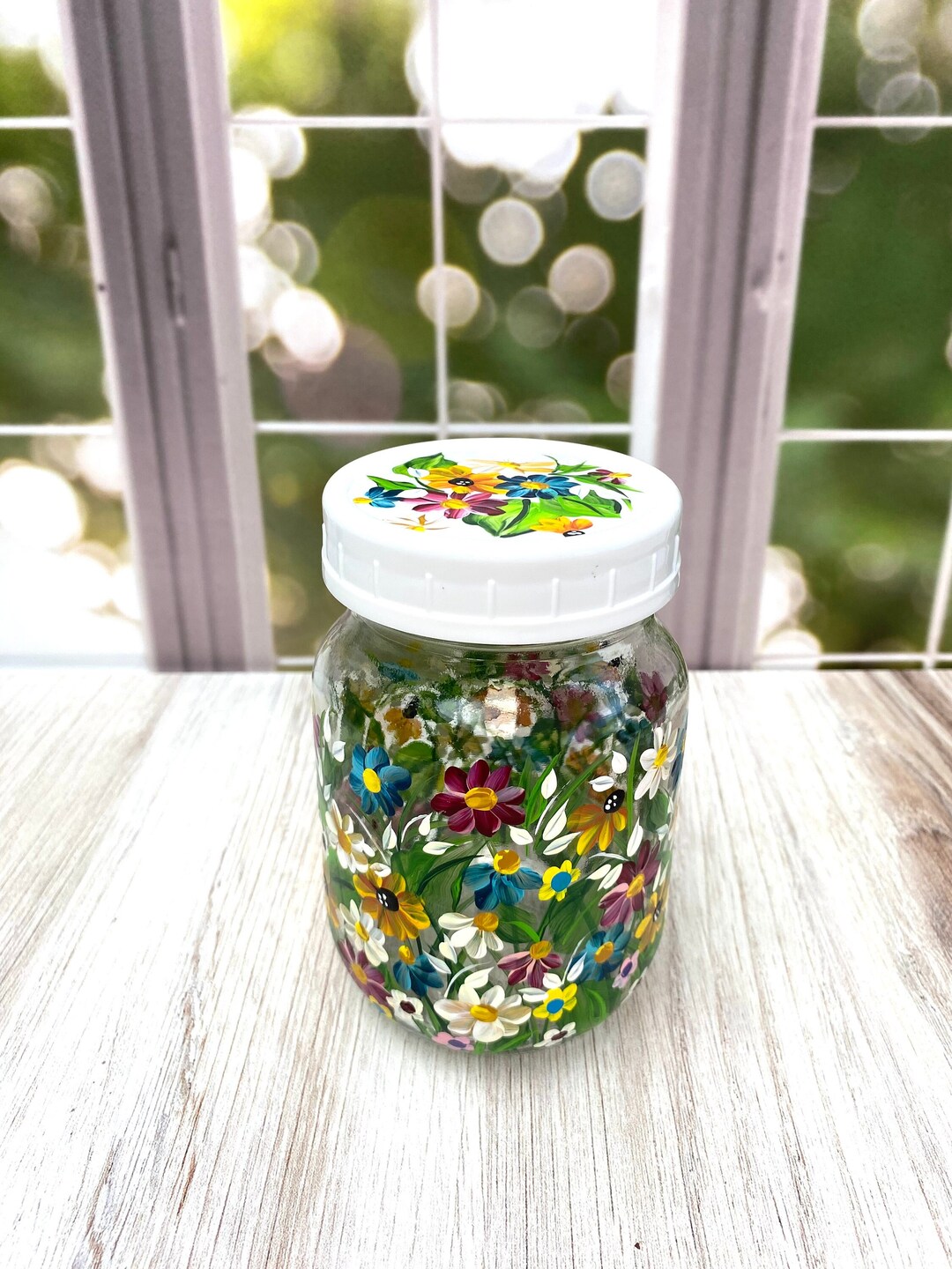 Jar. Covered Jar. Hand Painted Drinking Glass With Cover. Wildflower ...