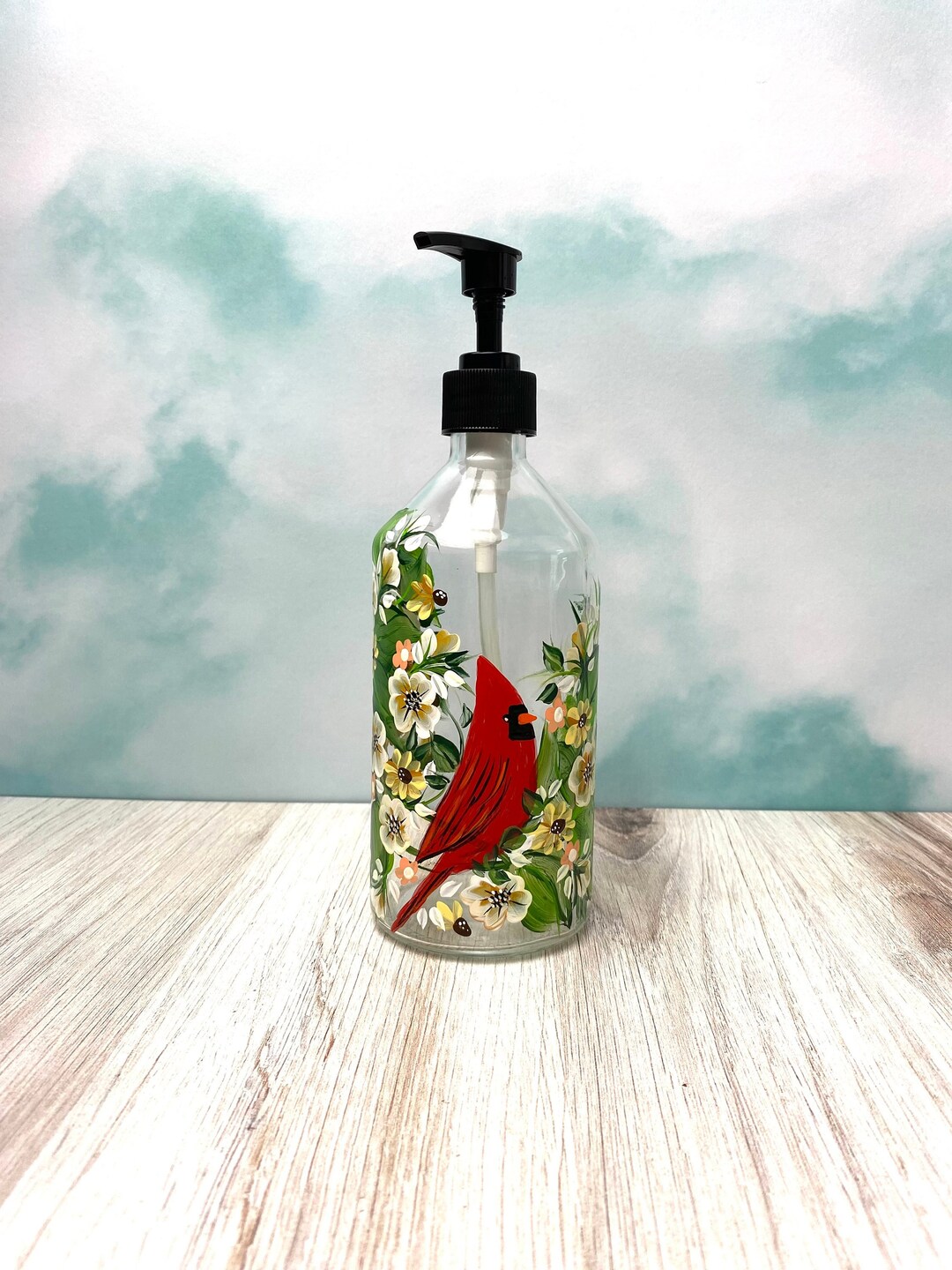 Hand Painted Cardinal Soap Dispenser: Cottage, Country Kitchen/bath ...