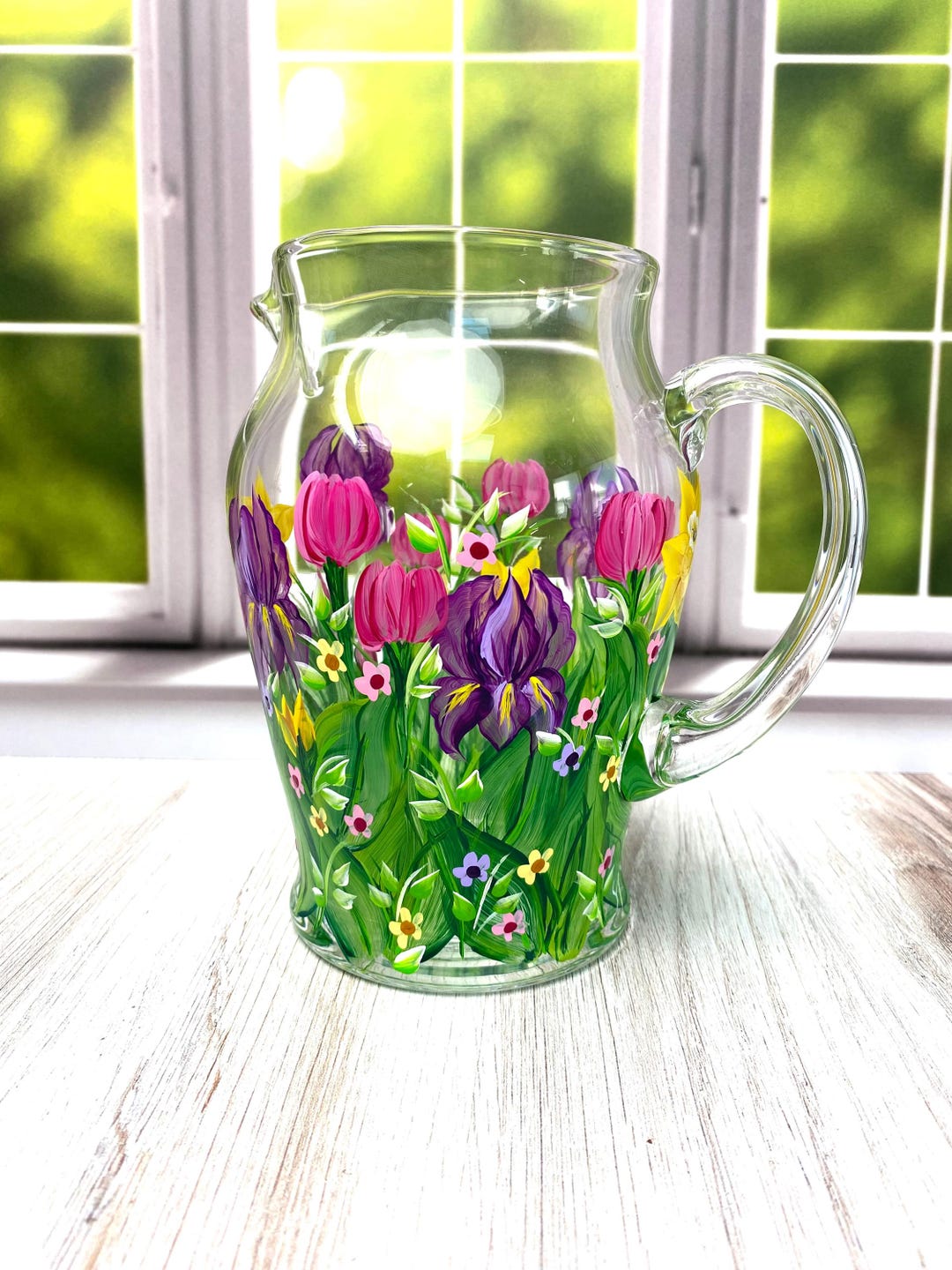 Pitcher. Spring Art Pitcher. Handpainted Pitcher. Tulip/daffodil/iris ...
