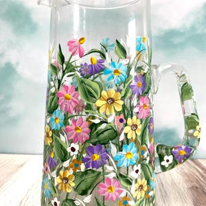 Pitcher- Large Glass Pitcher/ Wildflower Garden Jug- Table Decor/dining ...