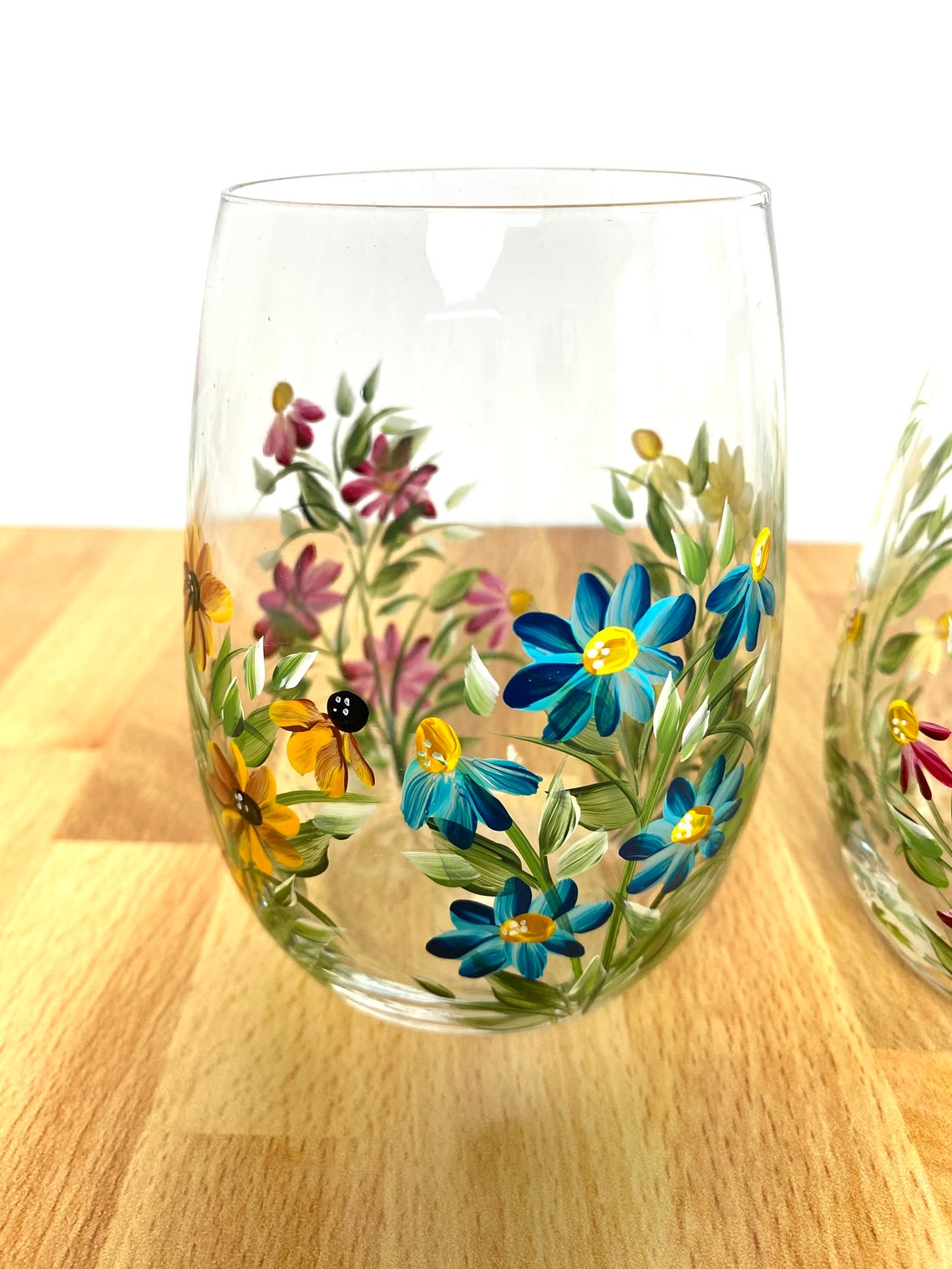 Stemless Wine Glass. HANDMADE Daisy Wine Glass. Colorful - Etsy