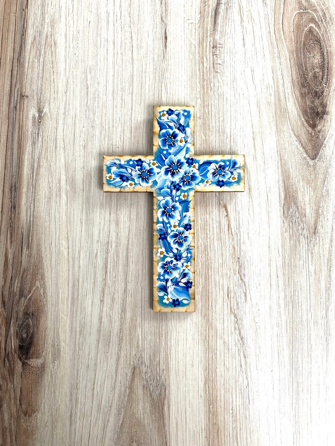 Hand-painted Floral Birchwood Cross: Religious Wall Decor-laser Cut ...