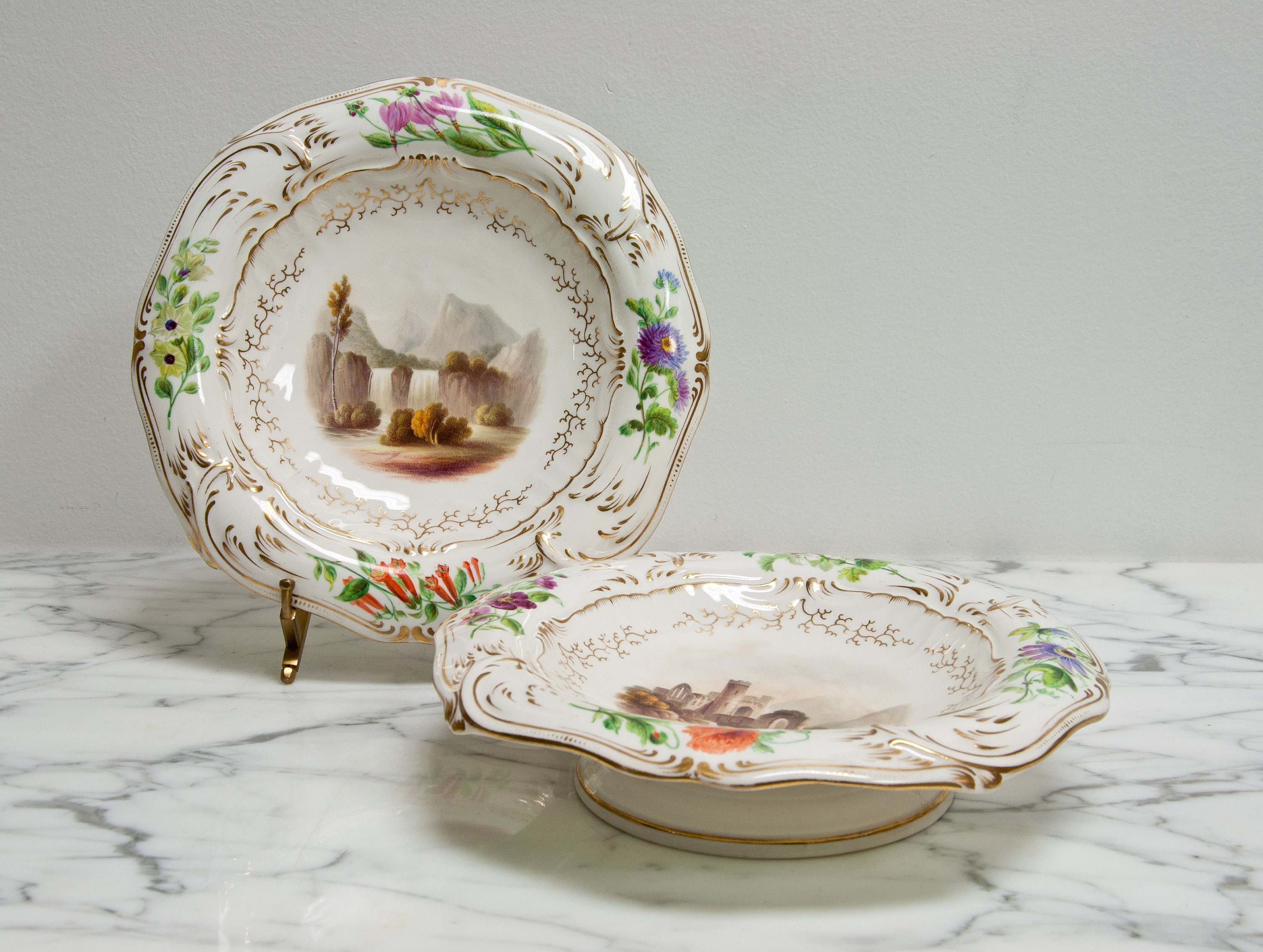 Pair of 19th Century Footed Plates With Landscape Paintings - Etsy