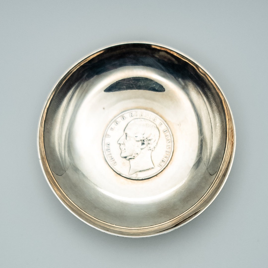 Silver Coin Dish Set W/ 1866-B German States Georg V One 1 Thaler - 835 ...