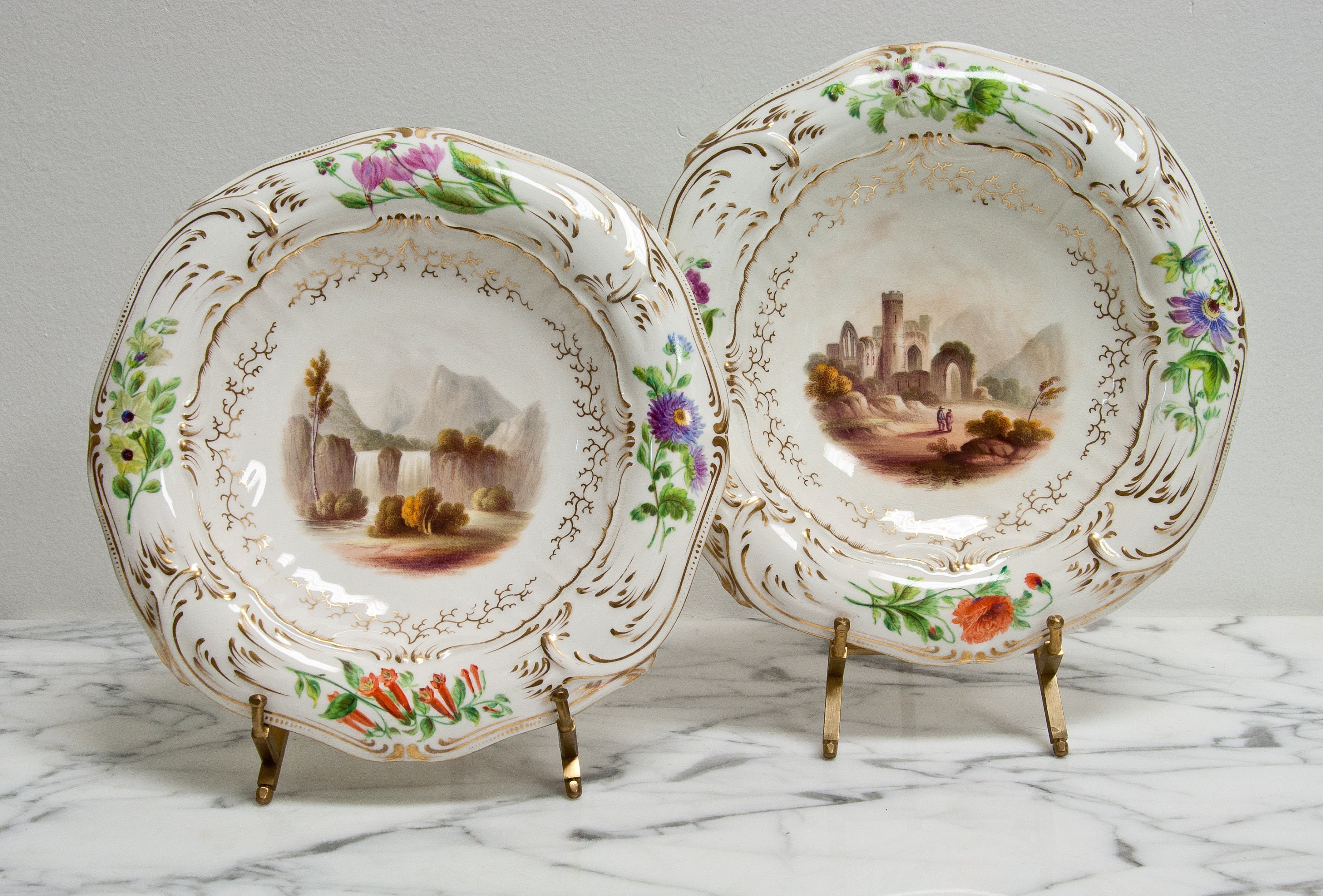 Pair of 19th Century Footed Plates With Landscape Paintings - Etsy