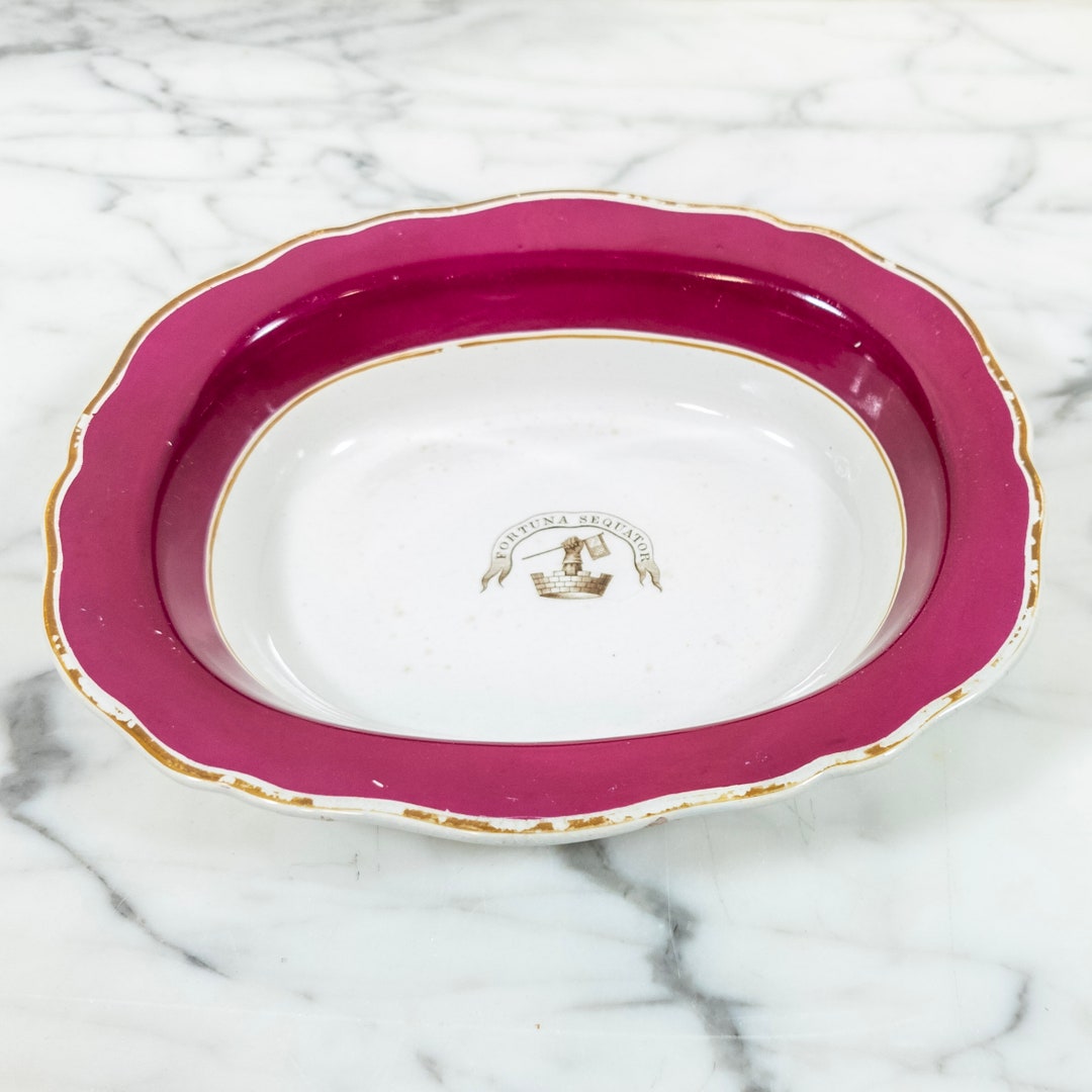 19th Century Heraldic Serving Bowl Dish Fortuna Sequator Crest Motto En ...