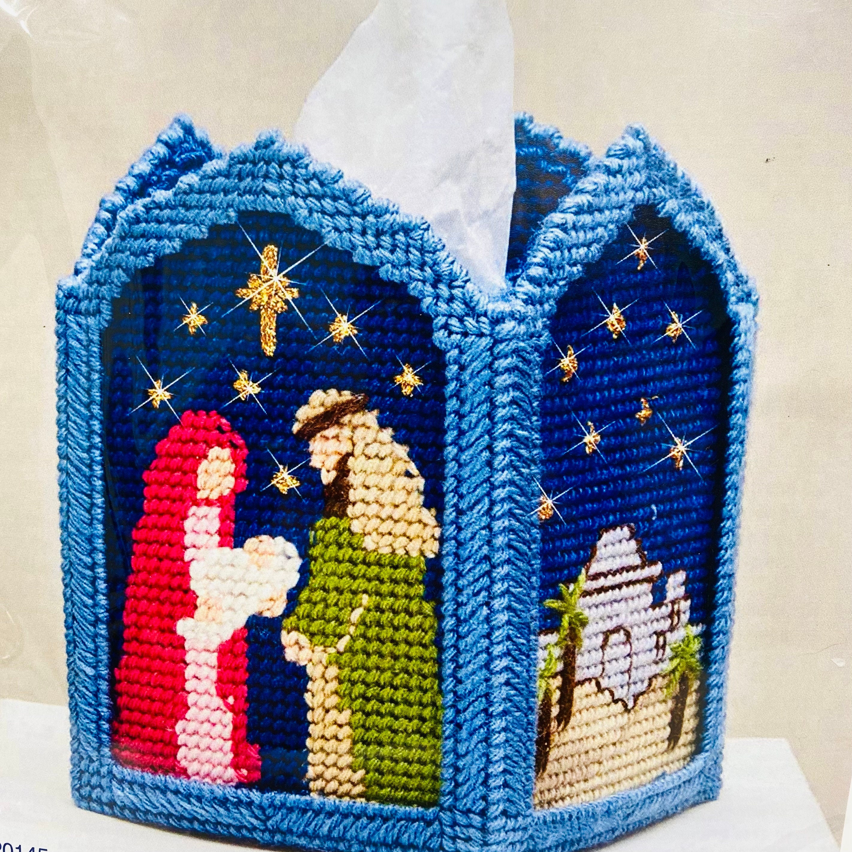 Holy Night Plastic Canvas Tissue Box Holder Kit Mary Maxim Plastic ...