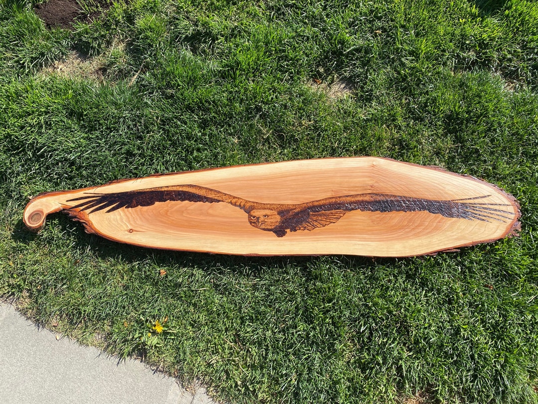 Hand Crafted Wood Burning - Eagle With Live Edge Bark - Etsy