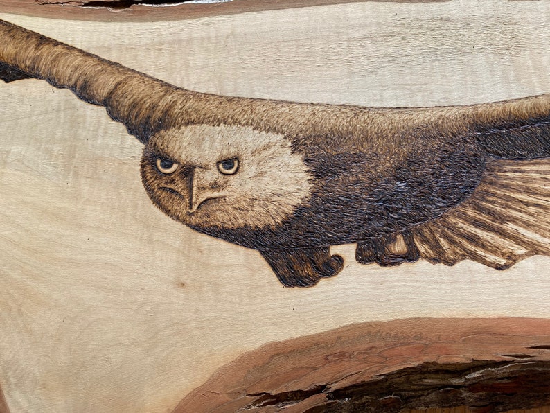 Hand Crafted Wood Burning Eagle With Live Edge Bark | Etsy