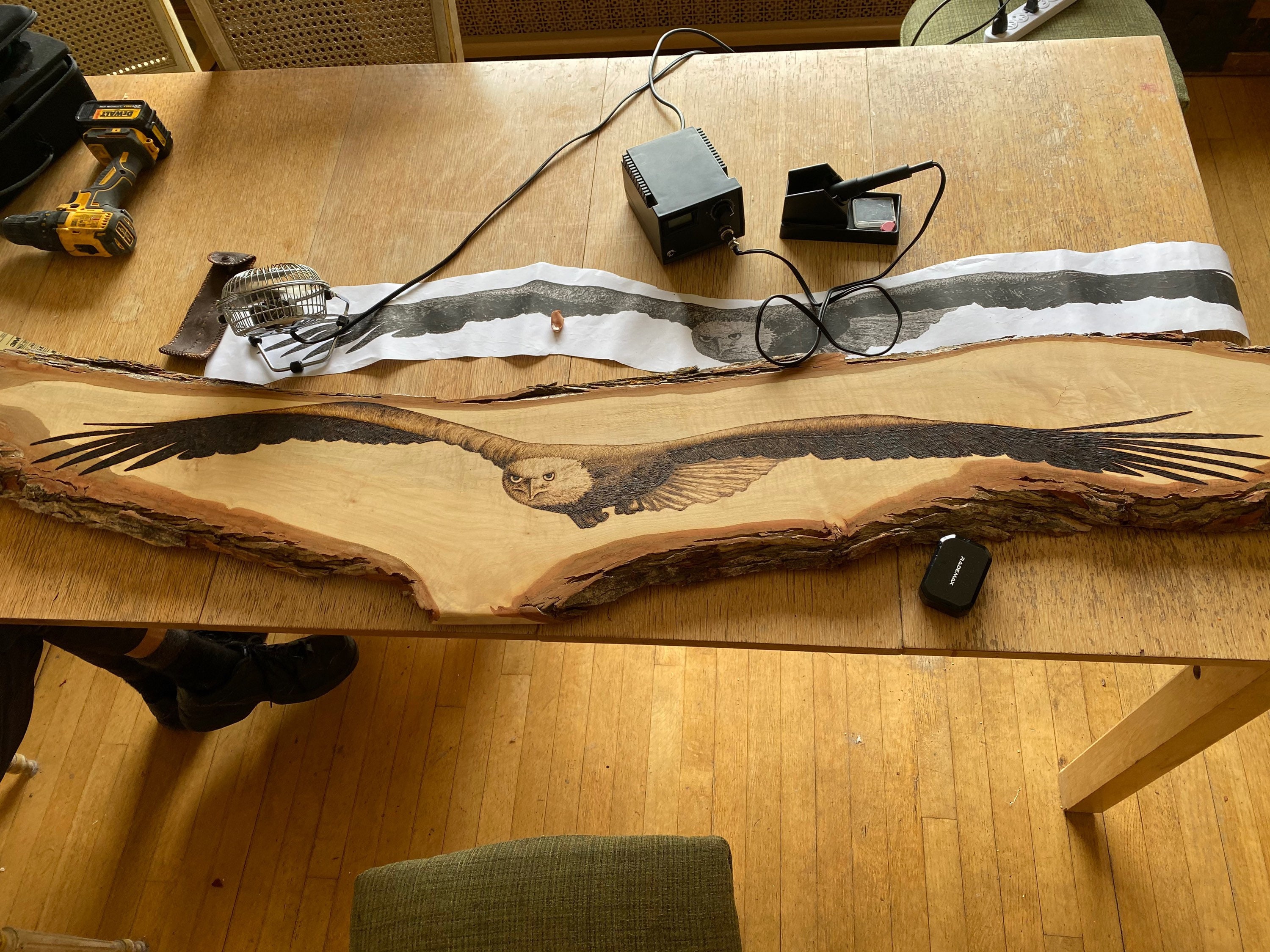 Hand crafted wood burning Eagle with Live Edge Bark | Etsy