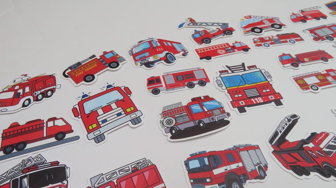50 Fire Engine Stickers | Cute Fire Truck Stickers for Kids, Water ...