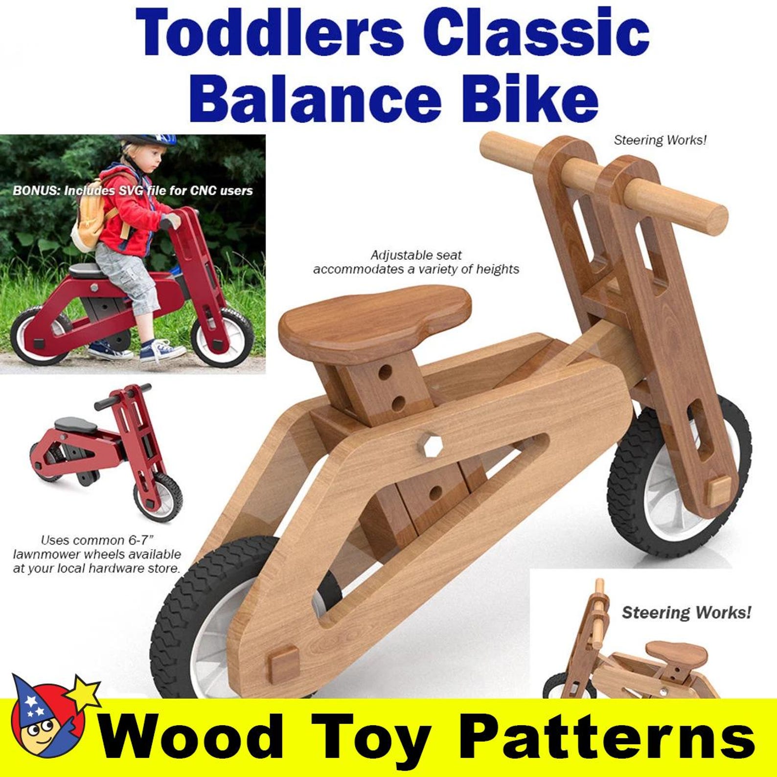 Toddlers Classic Balance Bike Wood Toy Plans & Patterns (PDF Download ...