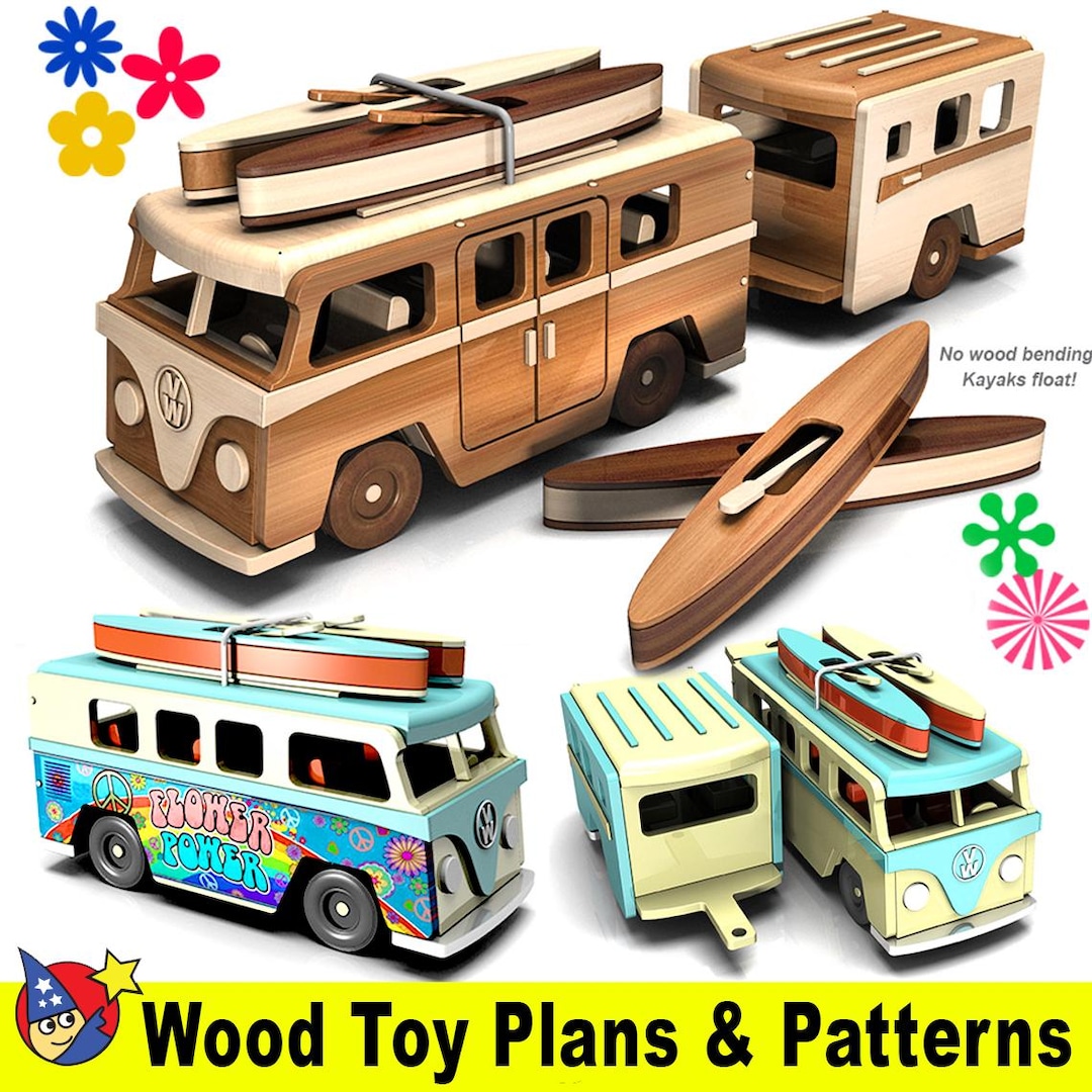 Hippie Microbus and Beach Trailer + Kayaks Wood Toy Plans & Patterns ...