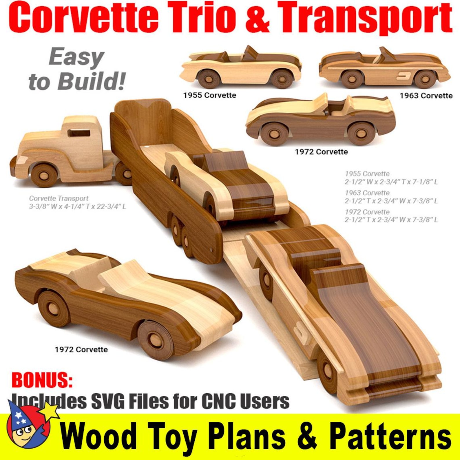 Corvette Trio & Transport Wood Toy Plans and Patterns (PDF Download ...