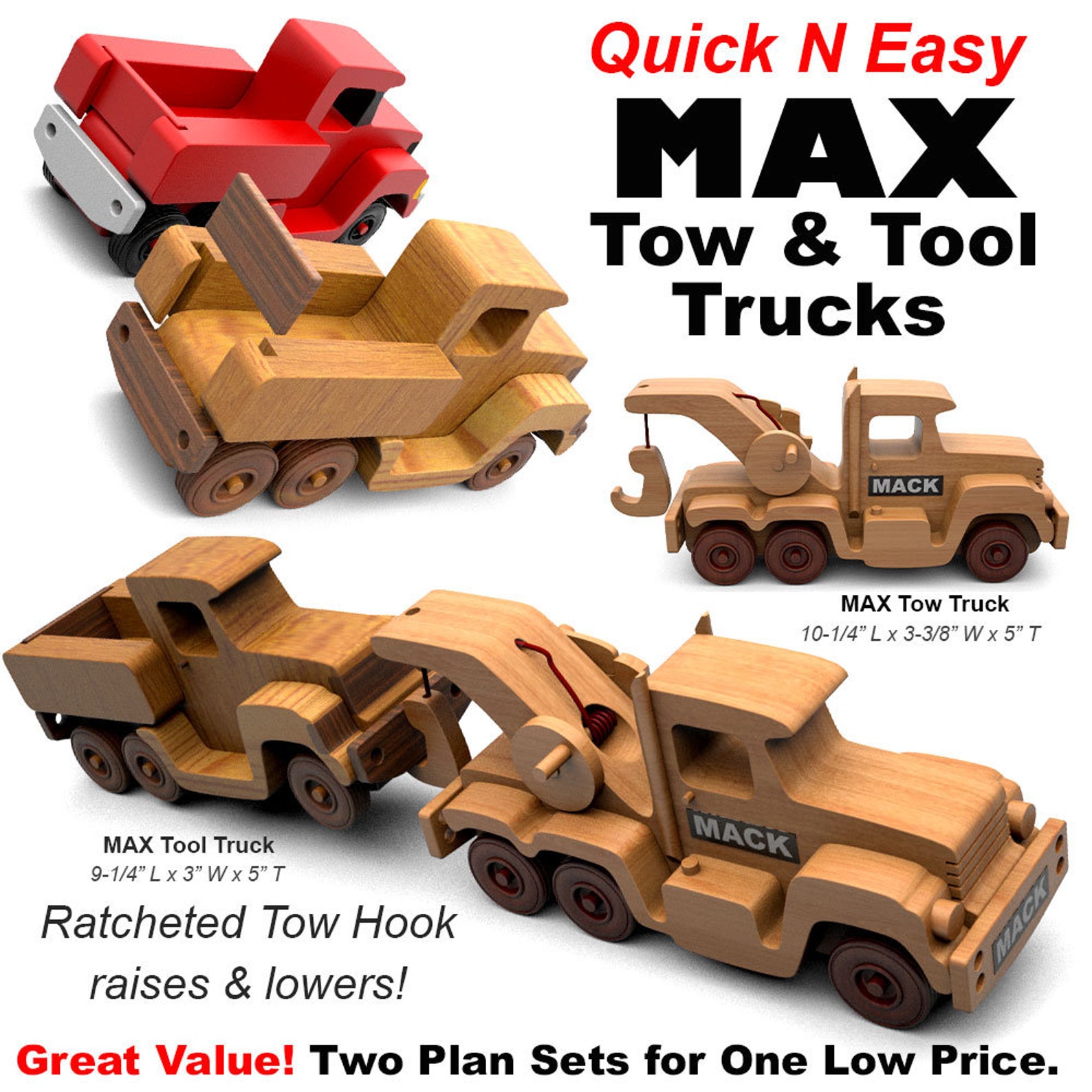 Quick N Easy MAX Tool & Tow Trucks Wood Toy Plans and Patterns (2 PDF ...