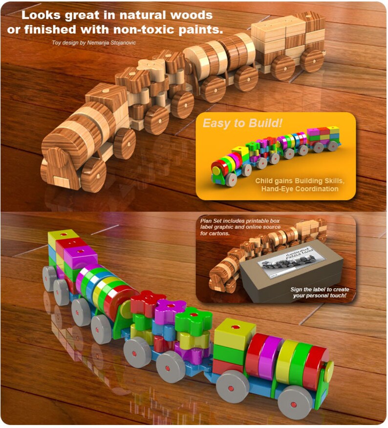 Wood Toy Plan Easy Basics Skill Building Puzzle Train PDF | Etsy