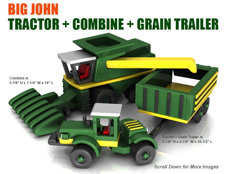 Big John Farm Tractor Trailer Combine Wood Toy Plans & - Etsy Canada