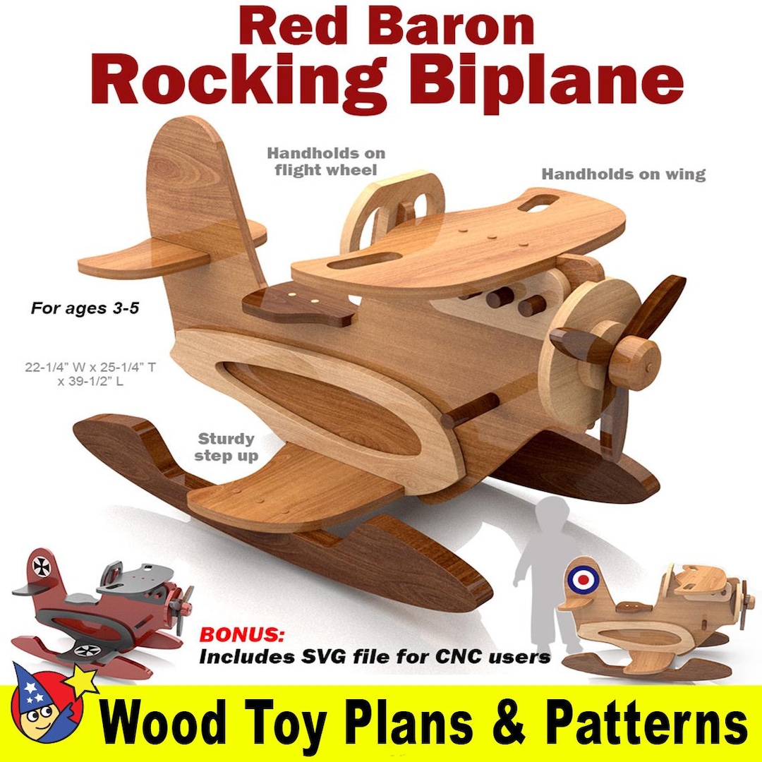 Red Baron Rocking Biplane Wood Toy Plans & Patterns (PDF Download + SVG ...