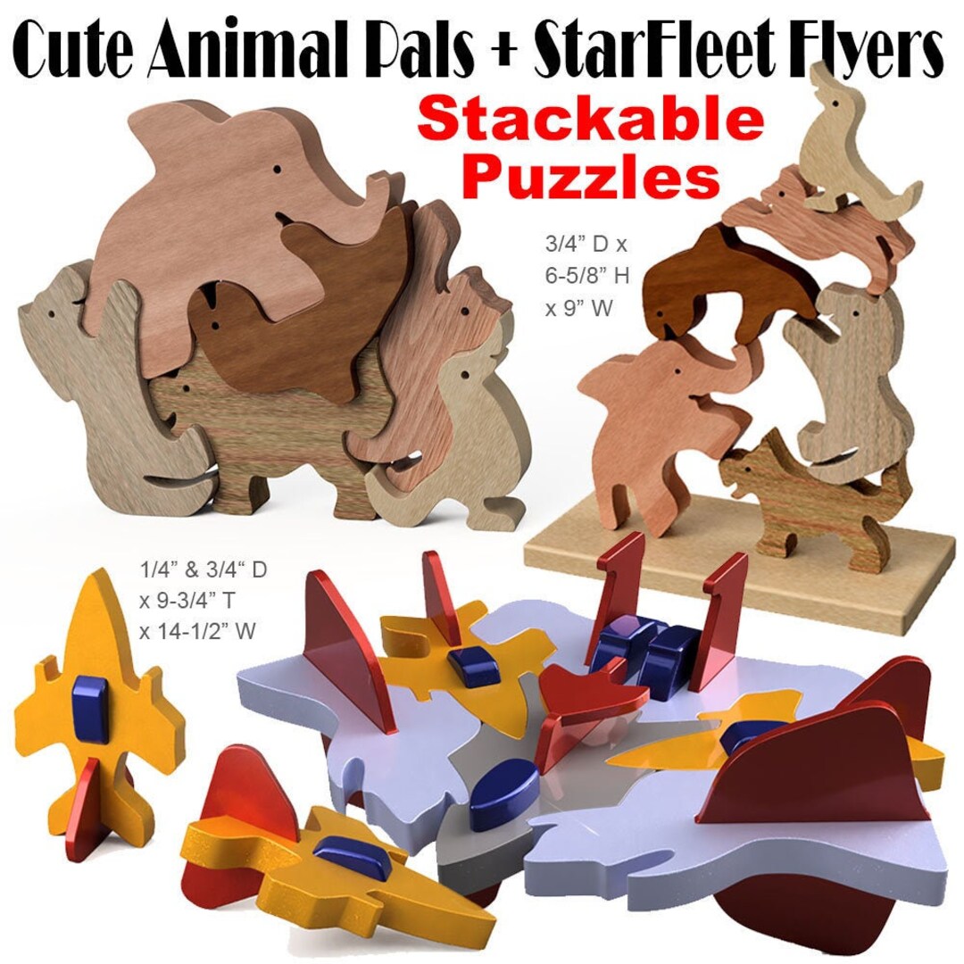 Animal Pals Starfleet Flyers Stackable Puzzles Wood Toy - Etsy