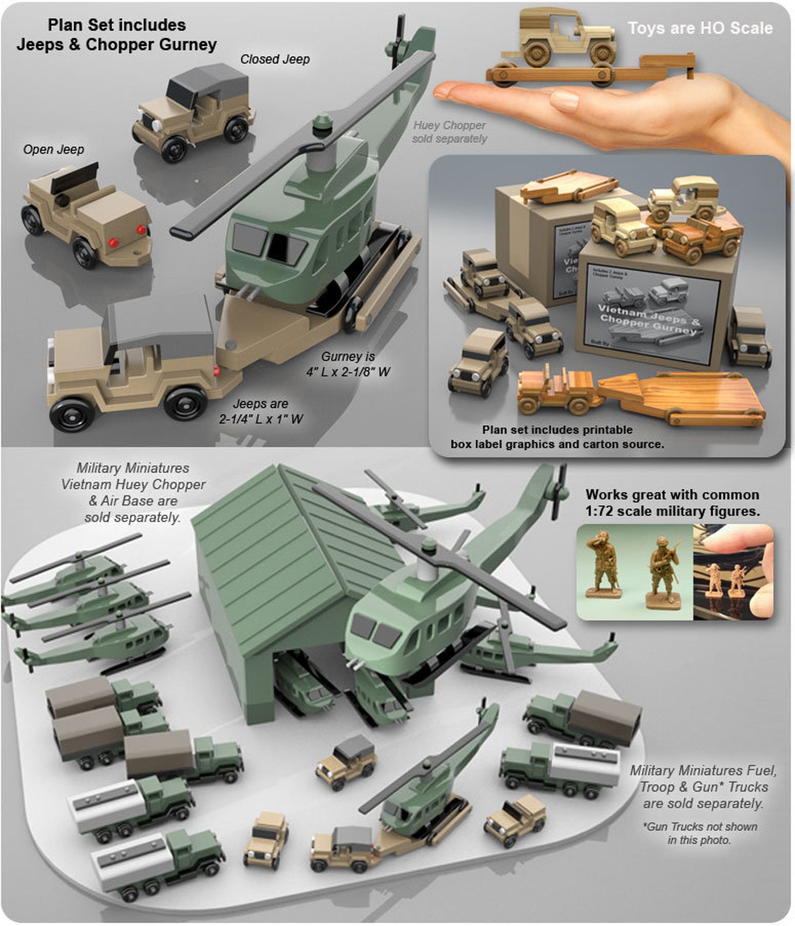 Set 2 Military Miniatures Vietnam Jeep & Chopper Guerney - Etsy
