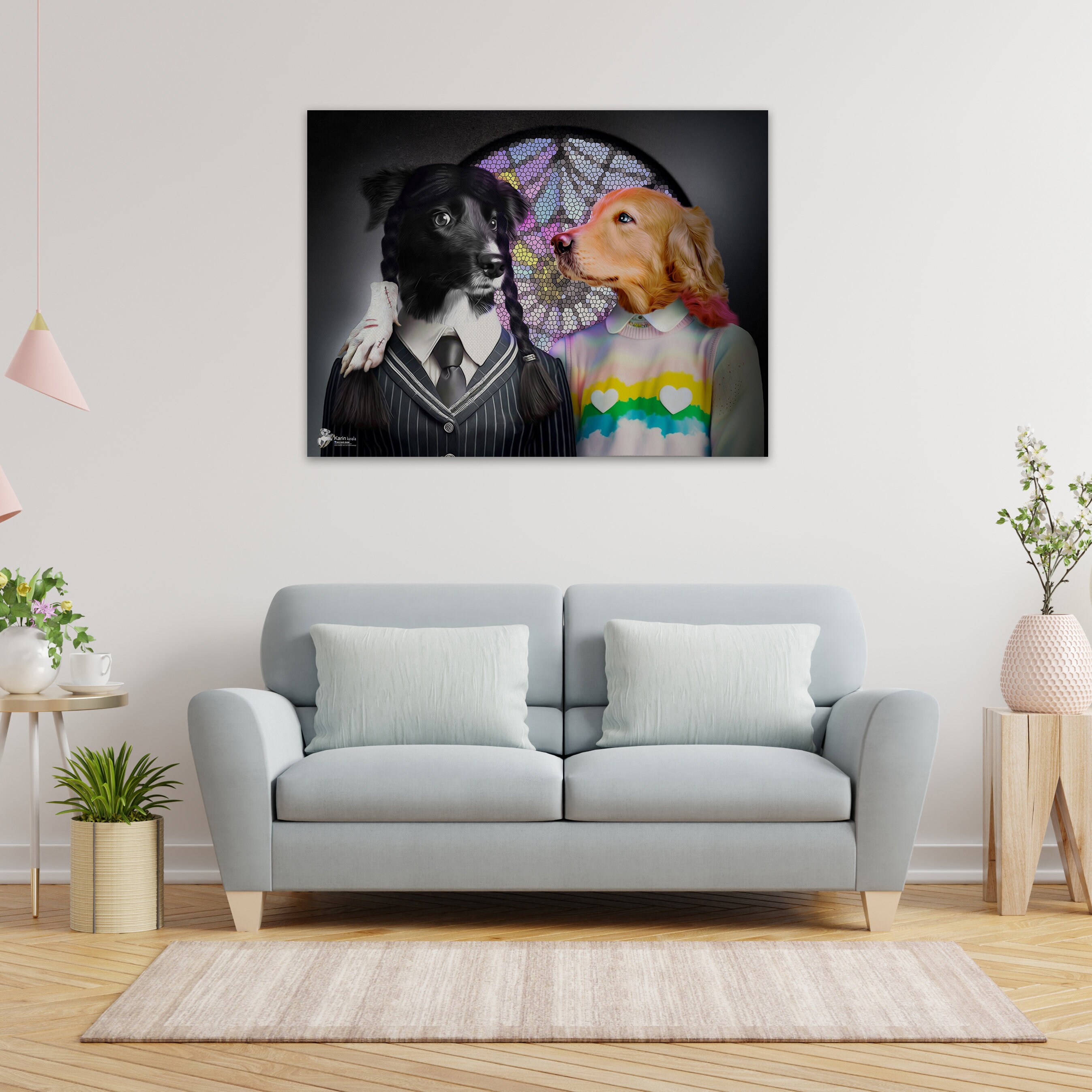 Wednesday Addams and Enid Sinclair Dog Painting Pet Portrait Custom Dog ...