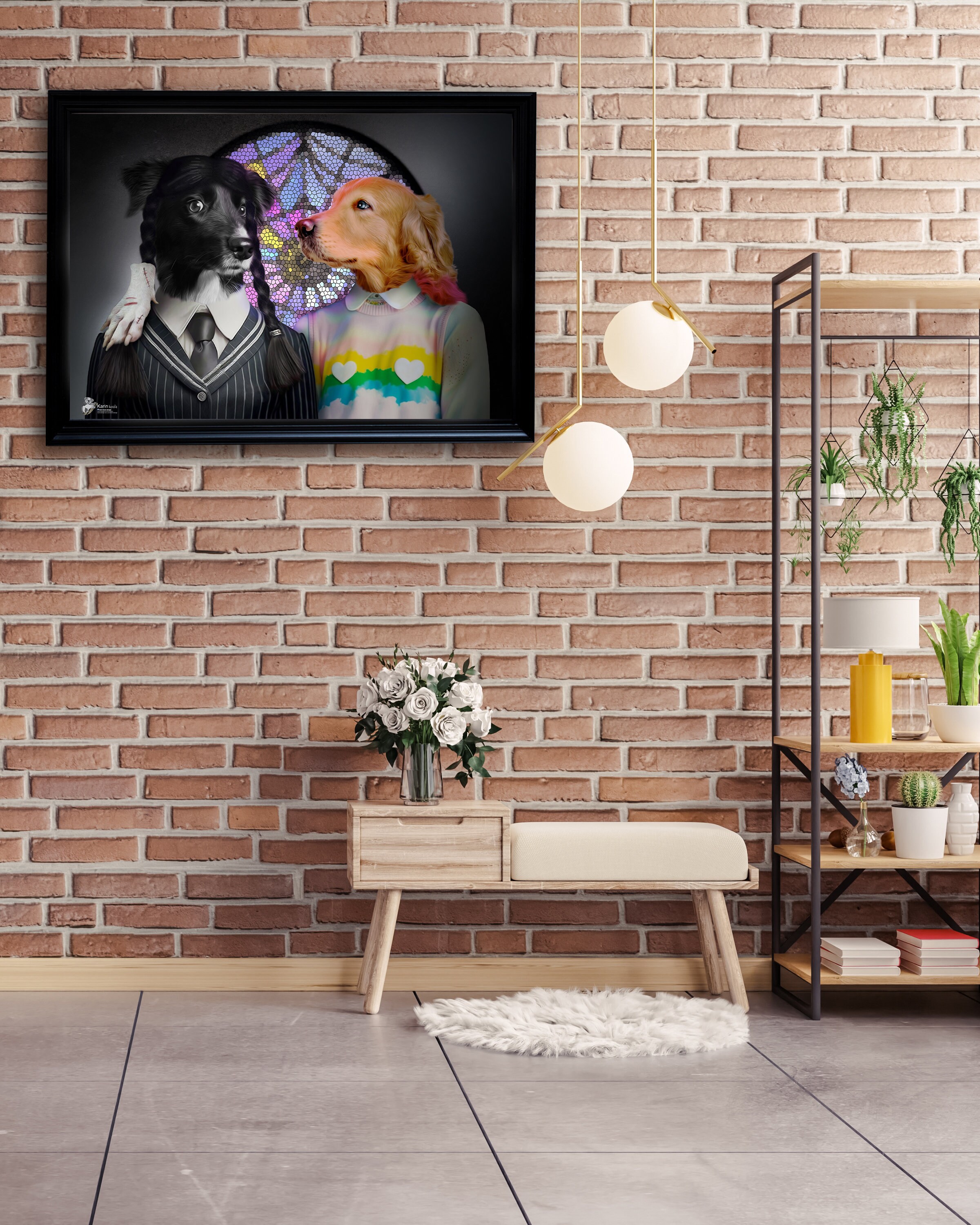 Wednesday Addams and Enid Sinclair Dog Painting Pet Portrait Custom Dog ...