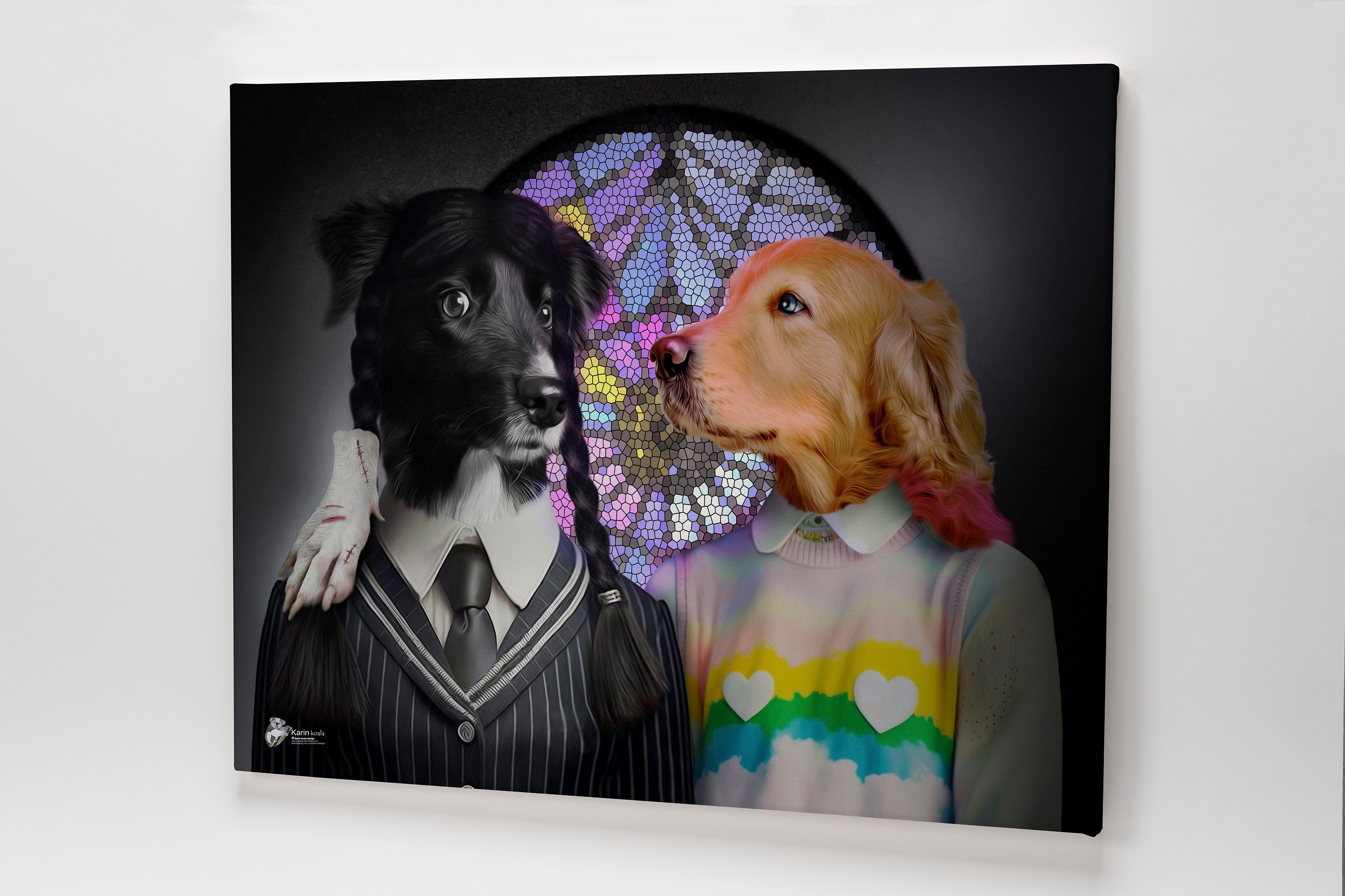 Wednesday Addams and Enid Sinclair Dog Painting Pet Portrait Custom Dog ...