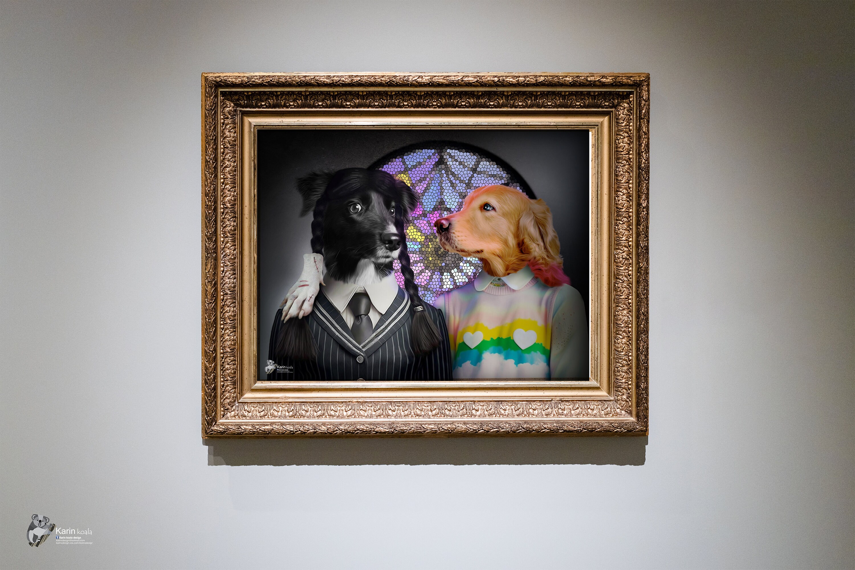 Wednesday Addams and Enid Sinclair Dog Painting Pet Portrait Custom Dog ...