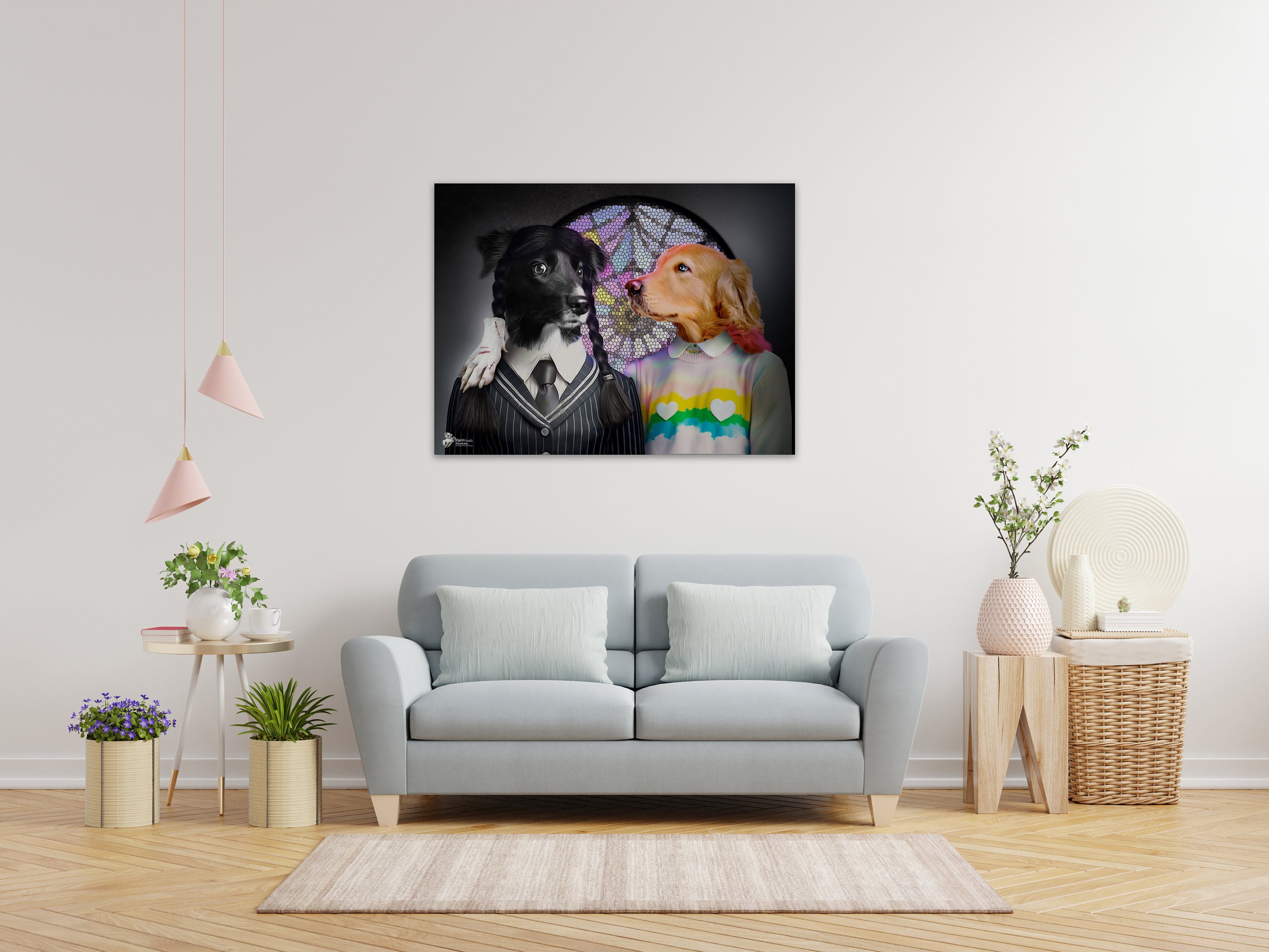 Wednesday Addams and Enid Sinclair Dog Painting Pet Portrait Custom Dog ...