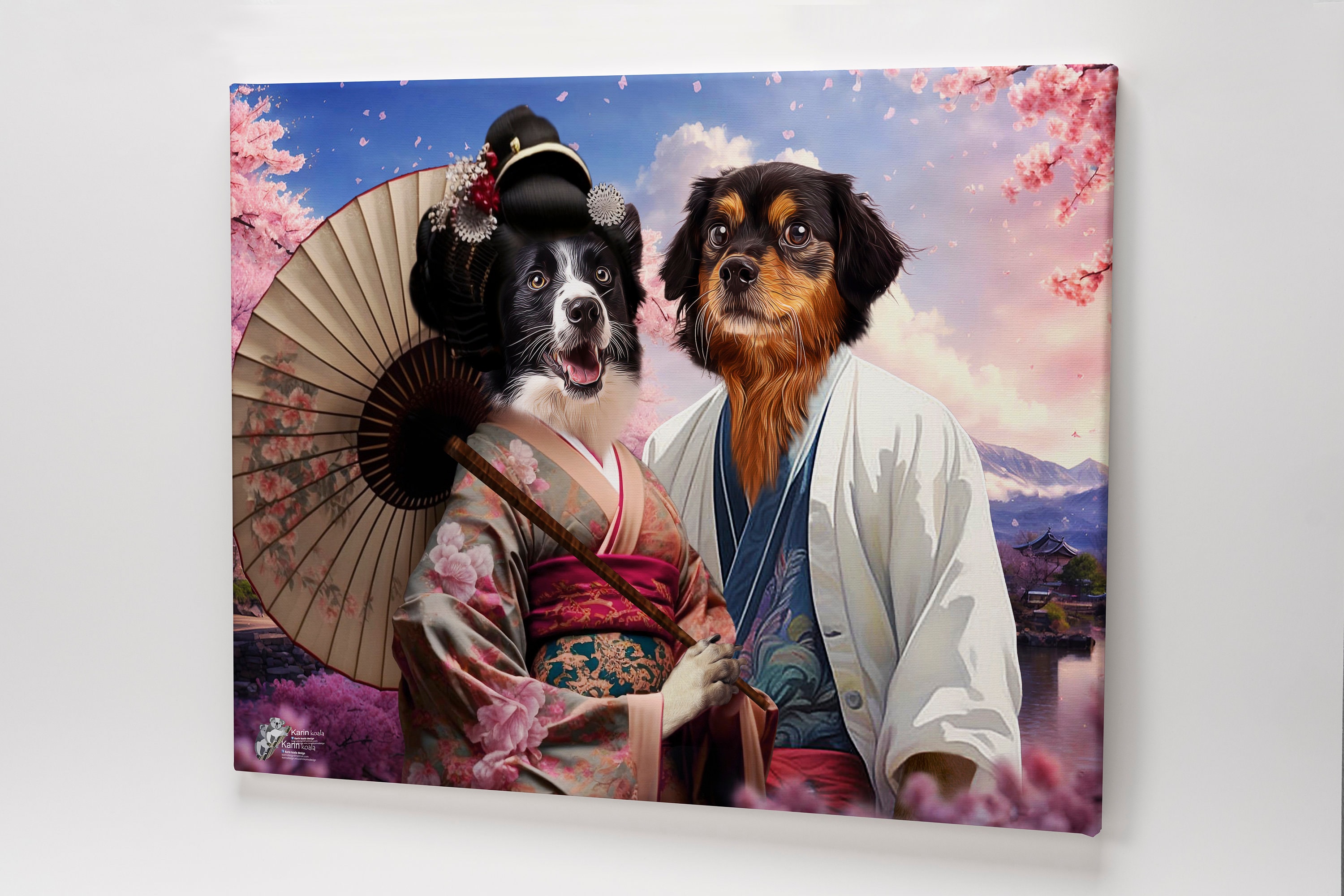 Japanese Couple Dogs Painting | Geisha Pet Portrait | 2 Dogs Custom ...