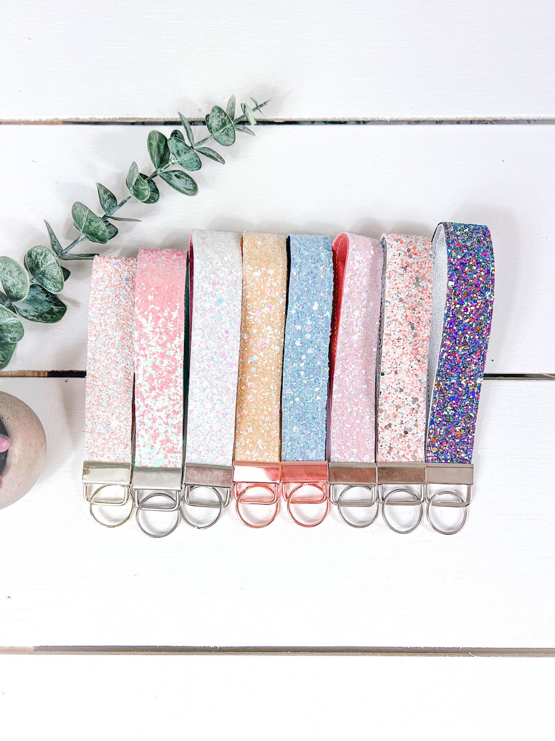 Glitter Keyrings Wristlet Strap, Faux Leather Key Ring for Women, Bag ...