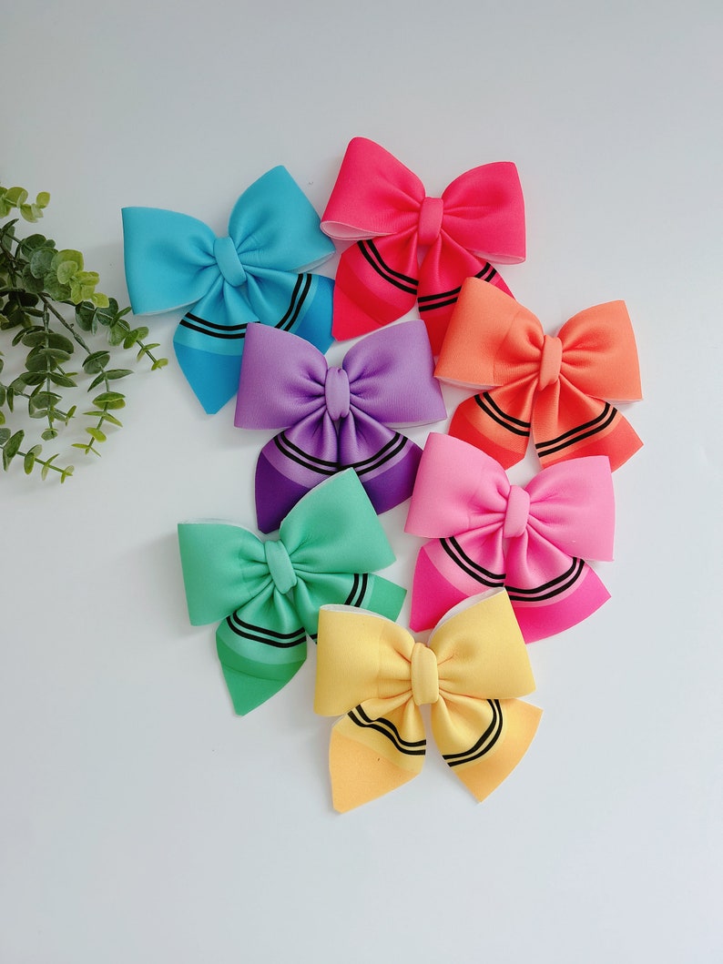 Back to School Bows, Crayon Bows, Kids Bow Headband, Fabric Bow Clips ...