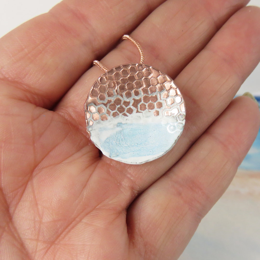 Enamel Pendant Handmade Round Domed and Textured Copper - Etsy