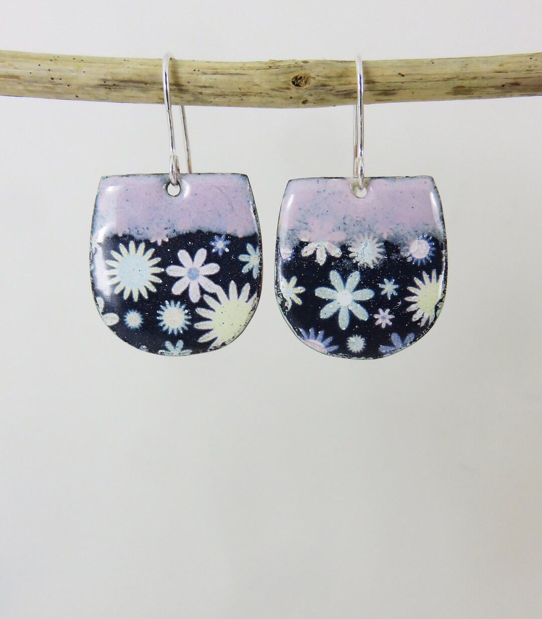 Copper Enamel Earrings Handmade Semi Circle Enamel on Copper Dangle ...
