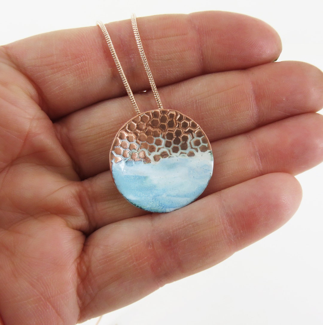Enamel Pendant Handmade Round, Domed and Textured Copper Pendant With ...