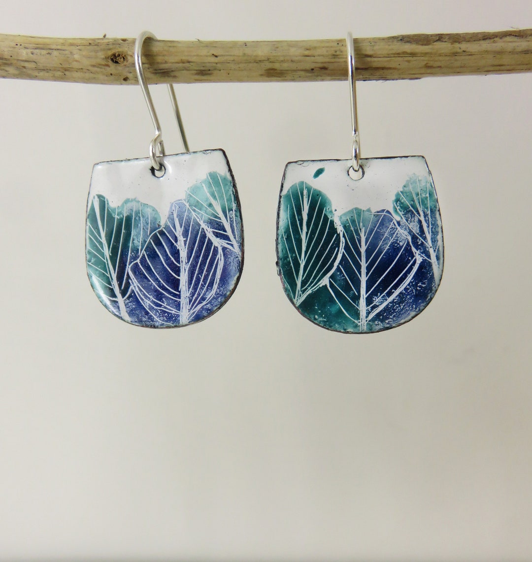 Copper Enamel Earrings Handmade Semi Circle Enamel on Copper Dangle ...