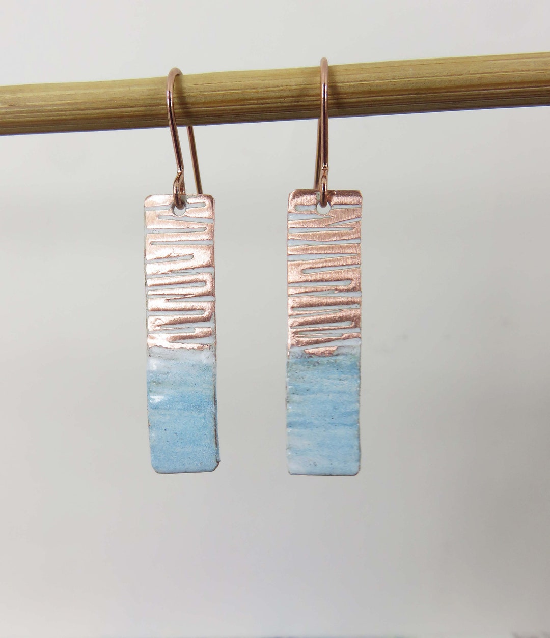 Enamel and Textured Rectangle Copper Dangle Drop Earrings - Etsy