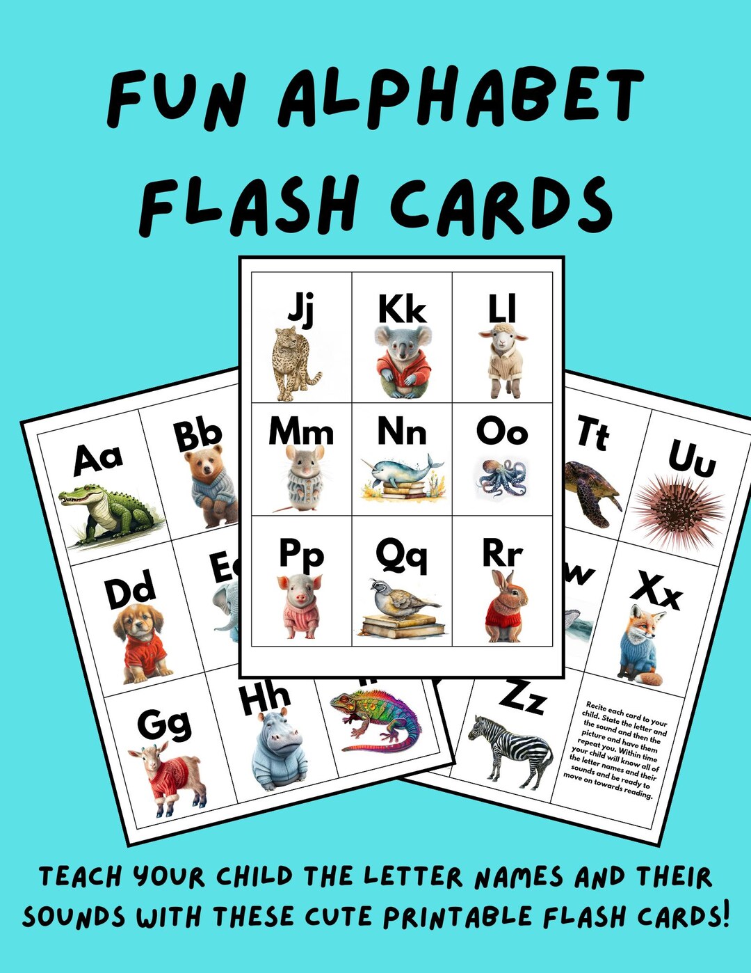 Animal ABC Flash Cards for Kids - Phonics Learning Tool - Print at Home ...