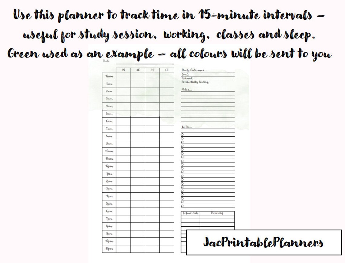 15 Minute Time Printable Planner, Watercolour. Time Insert. Digital ...