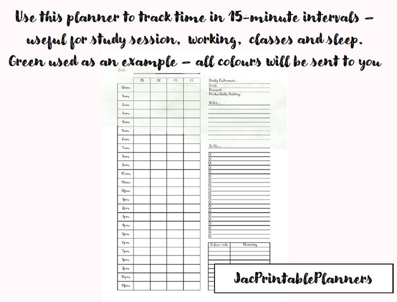 15 Minute Time Printable Planner, Watercolour. Time Insert. Digital ...