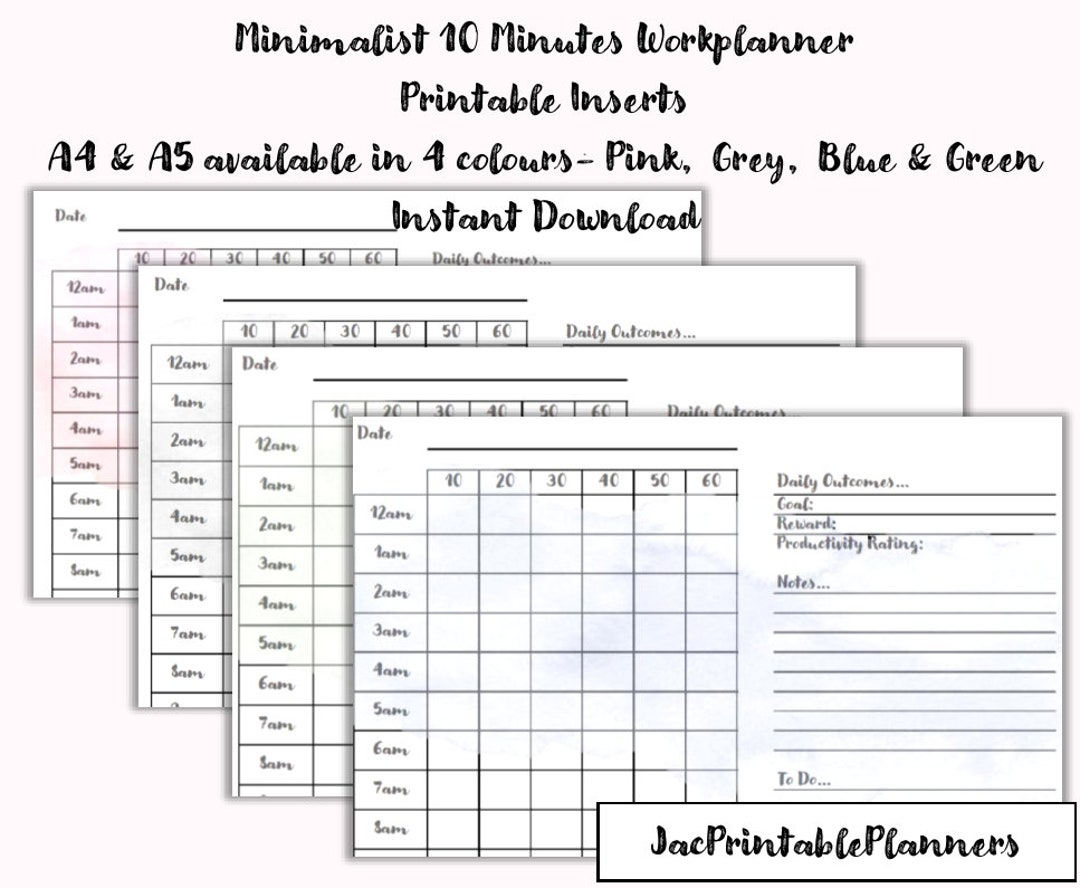 10 Minute Time Printable Planner, Watercolour. Time Insert. Digital ...