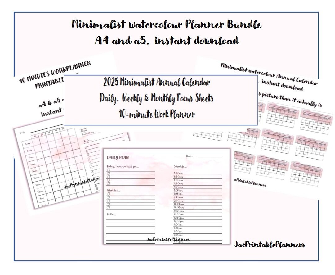 Minimalist 2025 Planner Bundle Printable | Desk Planner Monthly | 10 ...