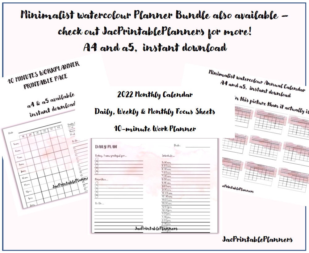 10 Minute Time Printable Planner, Watercolour. Time Insert. Digital ...