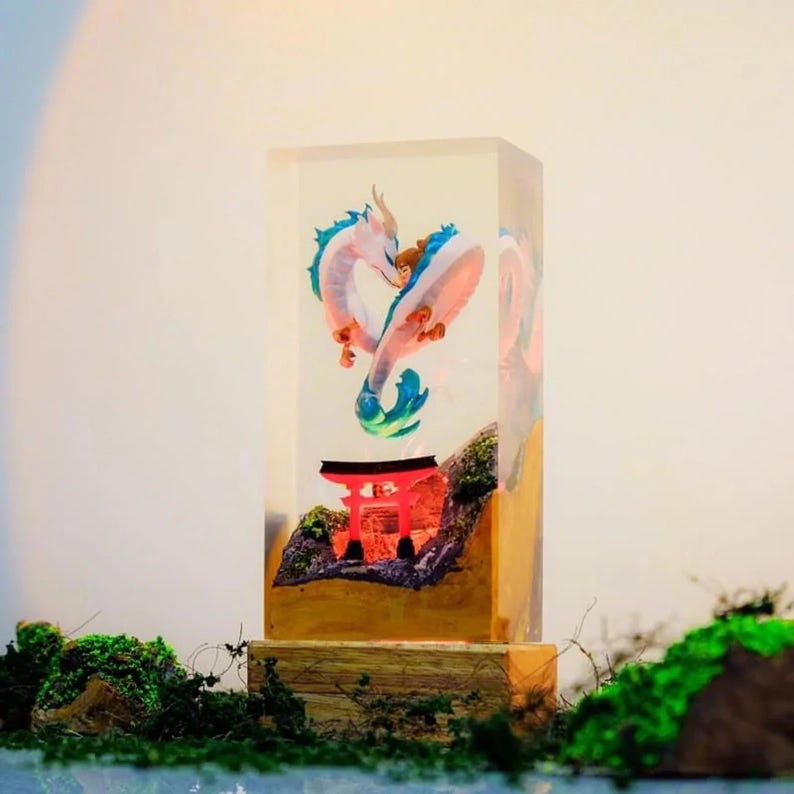 Chihiro and Haku Ghibli Resin Lamp Resin Epoxy Lamp, Custom Resin Night ...