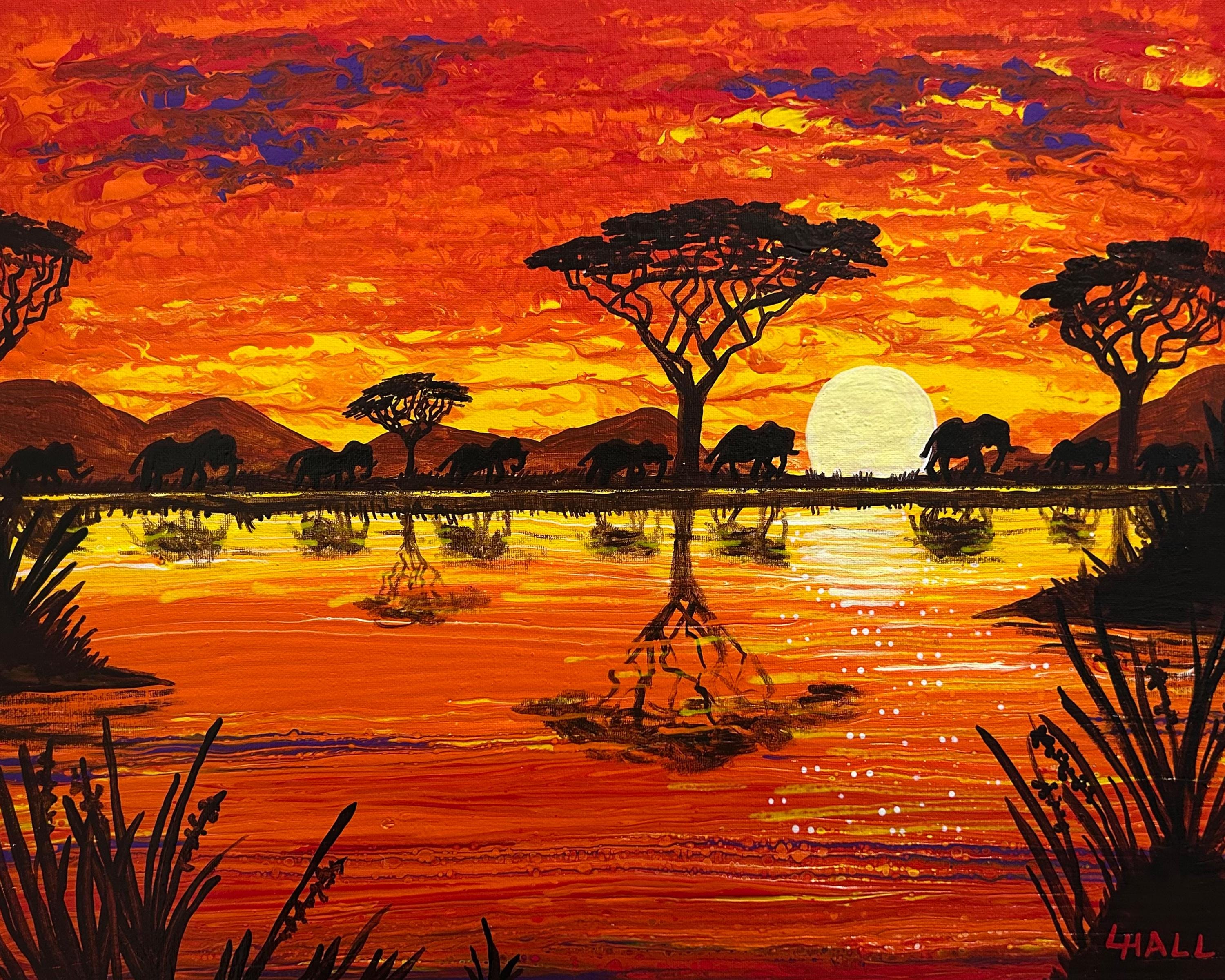 African Sunset - Acrylic Paint - Poster Print and Stickers - Etsy
