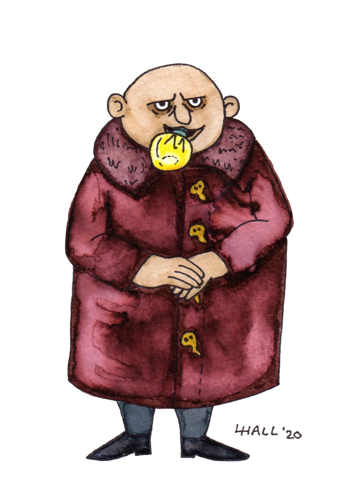 Uncle Fester Ink and Watercolor Marker Fan Art original | Etsy