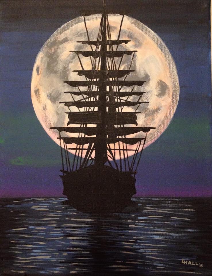 Boat With Full Moon Acrylic Painting Sailing Night - Etsy Singapore